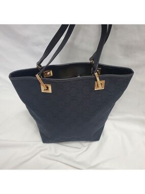 Gucci | Bags | Gucci Black Gg Monogram Canvas Leather Trim Tote | Poshmark